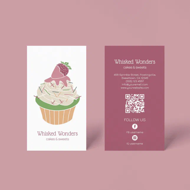 Cupcake Bakery Pastry Chef QR Code Business Card | Zazzle