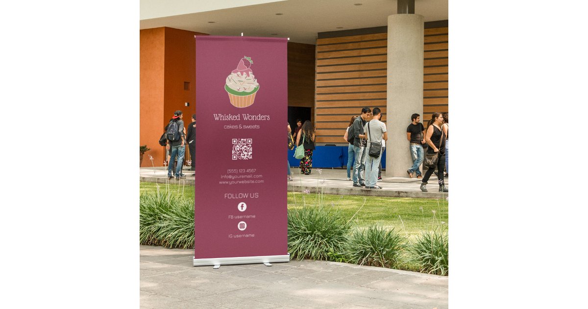 Cupcake Bakery Pastry Chef QR Code Retractable Banner | Zazzle