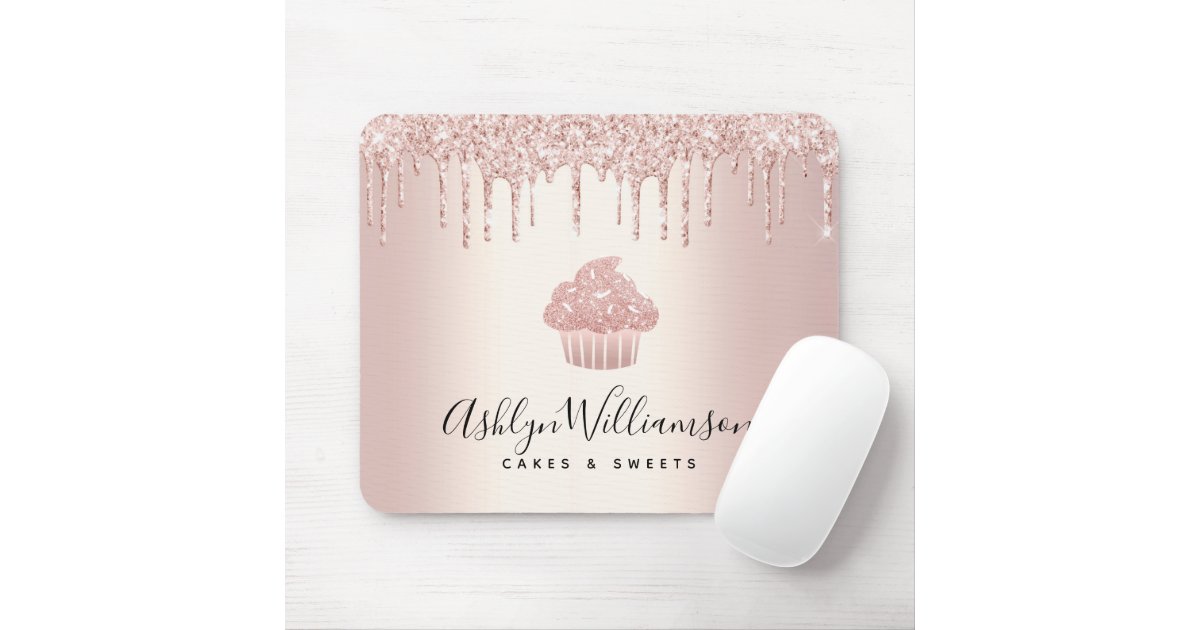 Cupcake Bakery Pastry Chef Rose Gold Glitter Drips Mouse Pad | Zazzle