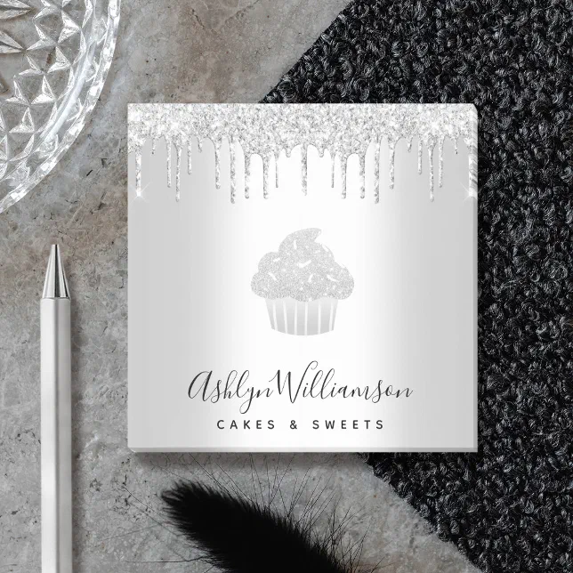 Cupcake Bakery Pastry Chef Silver Glitter Drips Post-it Notes | Zazzle