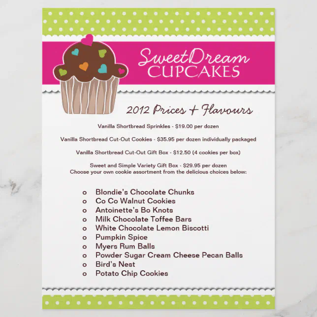 Cupcake Bakery Price List Flyer | Zazzle
