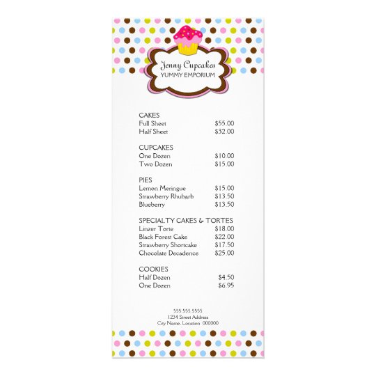Cupcake Bakery Promotional Price List Rack Card | Zazzle.com