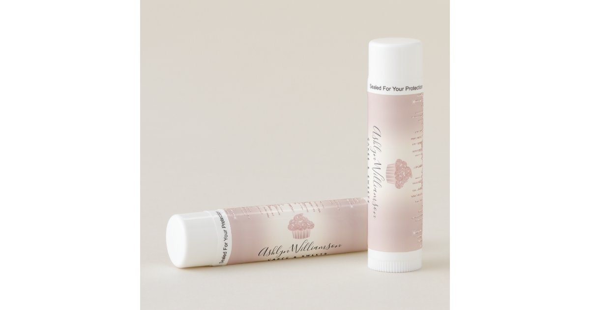 Cupcake Bakery Rose Gold Glitter Drips Typography Lip Balm | Zazzle