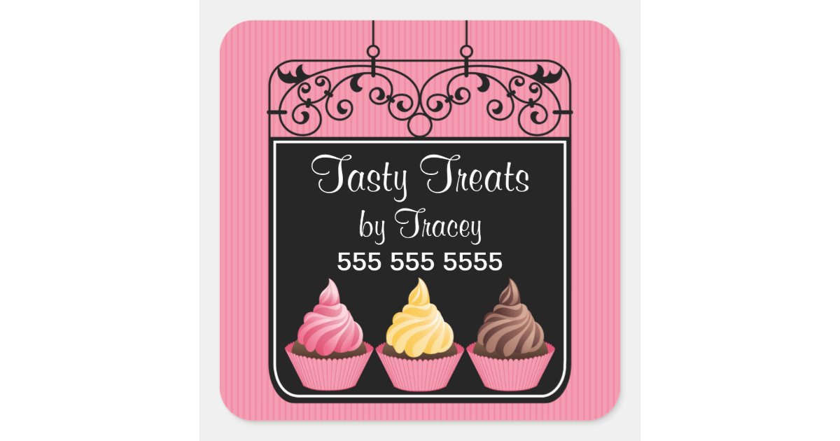 Cupcake Bakery Storefront Sign Square Stickers | Zazzle