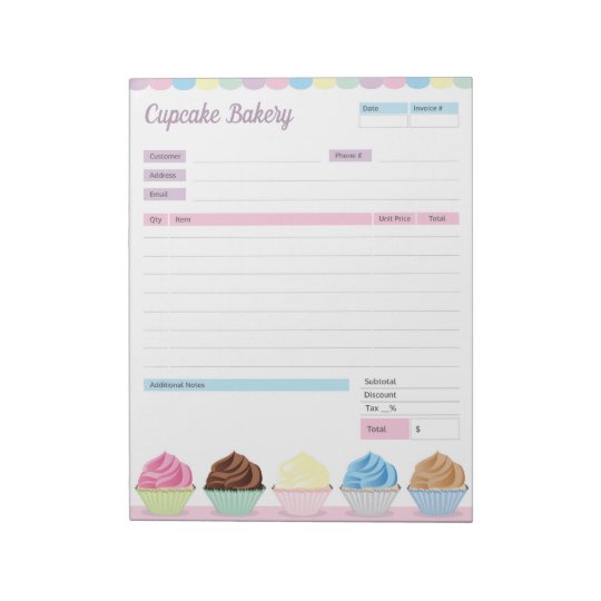 Cupcake Bakery Theme Order Form/Invoice Notepad | Zazzle.com