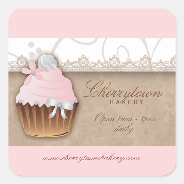 Cupcake Bakery Vintage Cute Lace Square Sticker | Zazzle.com