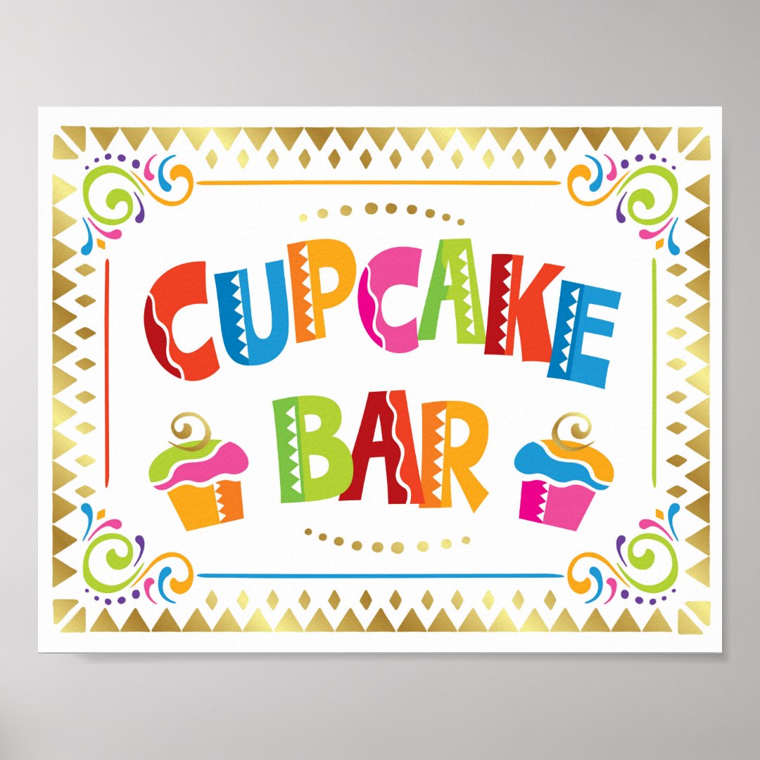 CUPCAKE BAR Fiesta Party Sign Print | Zazzle