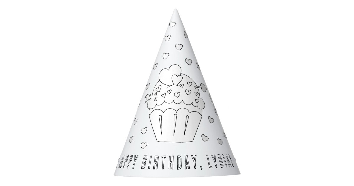 Cupcake Birthday Party - Color Your Own Party Hat | Zazzle