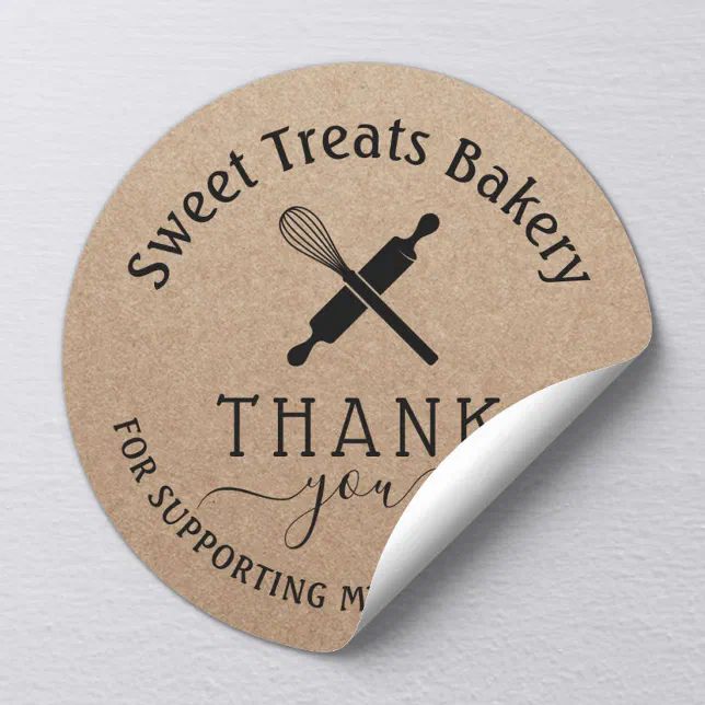 Cupcake Cake Bakery Thank You Order Rustic Kraft Classic Round Sticker ...