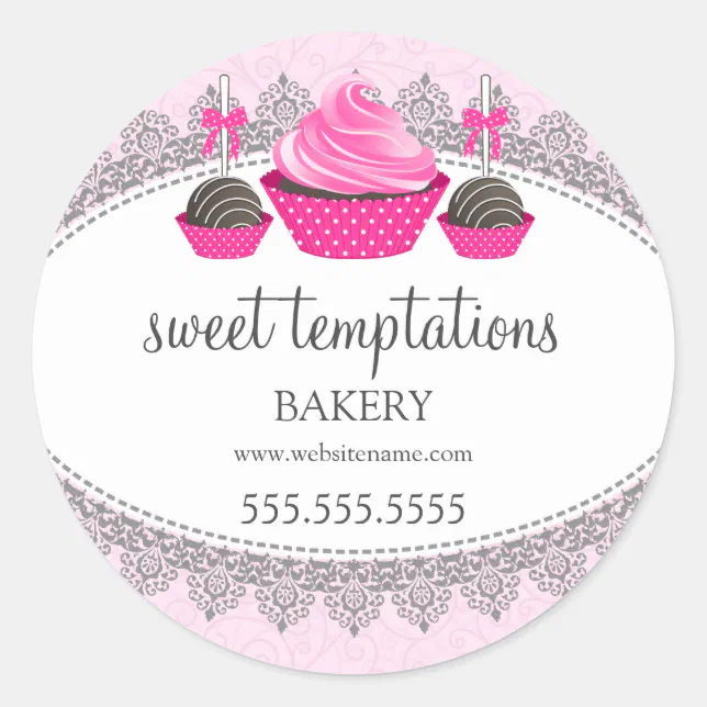 Cupcake Cake Pops Bakery Packaging Classic Round Sticker | Zazzle