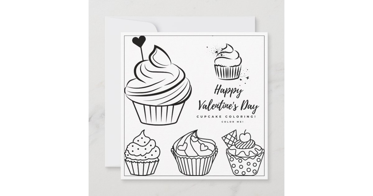 Cupcake Coloring Page Girl Card Valentine's Day | Zazzle