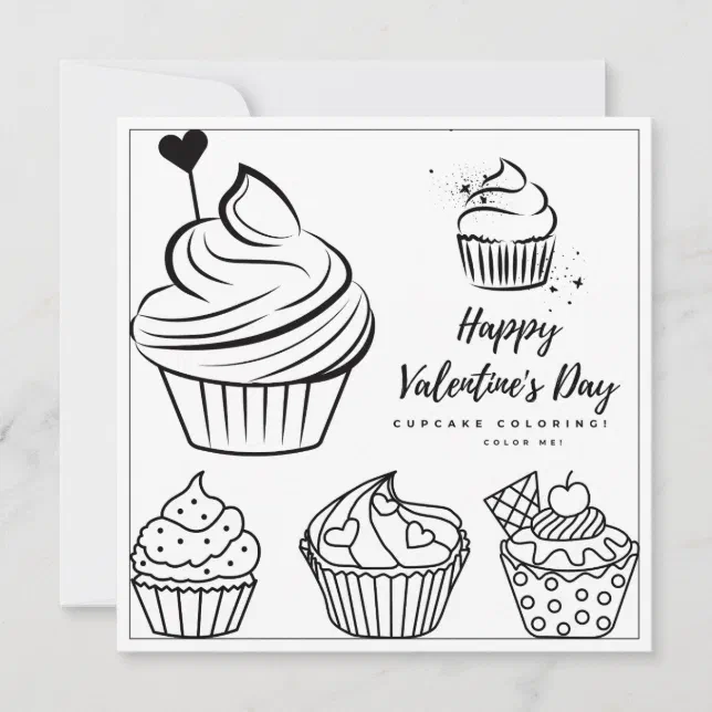 Cupcake Coloring Page Girl Card Valentine's Day | Zazzle