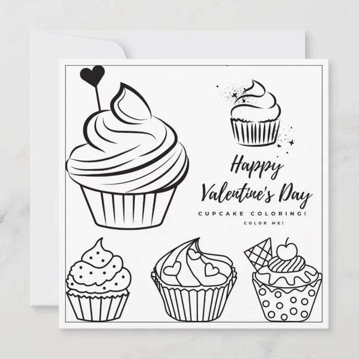 Cupcake Coloring Page Girl Card Valentine's Day | Zazzle
