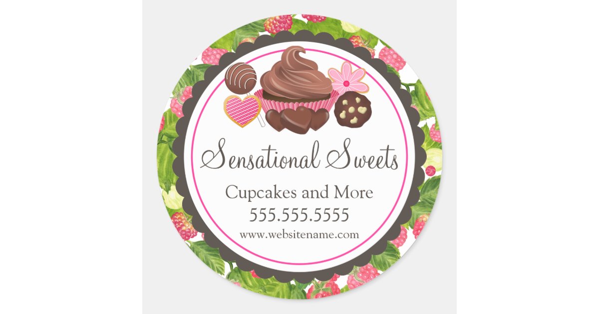 Cupcake Cookie Cake Pop Raspberry Bakery Box Seals | Zazzle