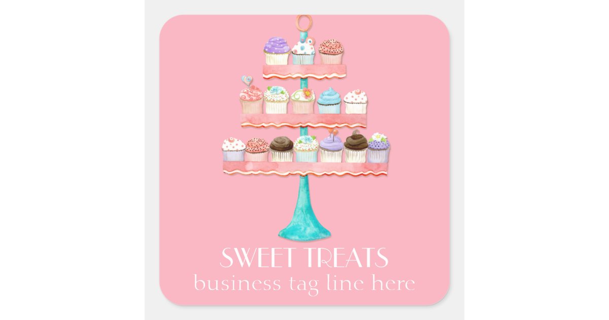 Cupcake Dessert Baking Bakery Business Package Square Sticker | Zazzle