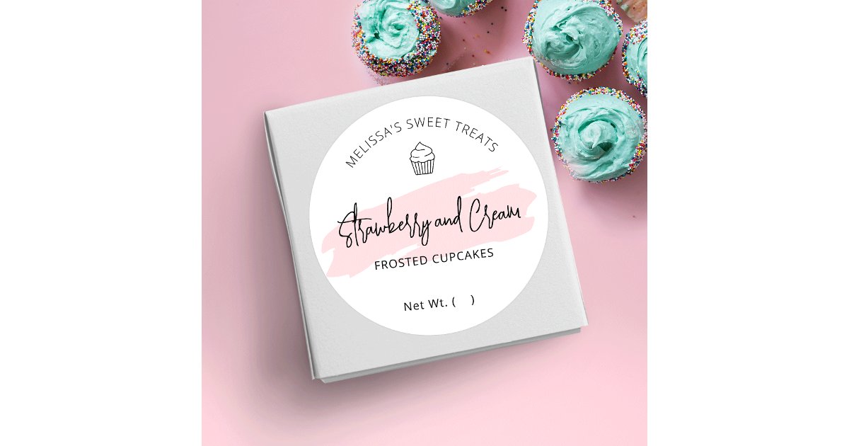 Cupcake Label Feminine Bakery Flavor Round Sticker | Zazzle