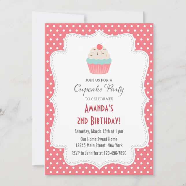 Cupcake Party Birthday Invitation | Zazzle