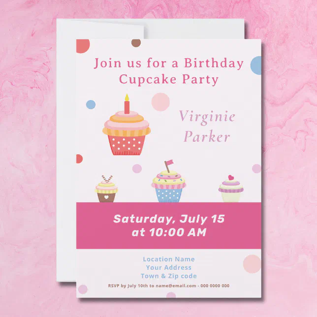 Cupcake Party Pink Birthday Invitation | Zazzle