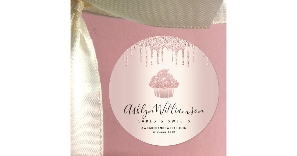 Cupcake Pastry Chef Bakery Rose Gold Glitter Drips Classic Round ...