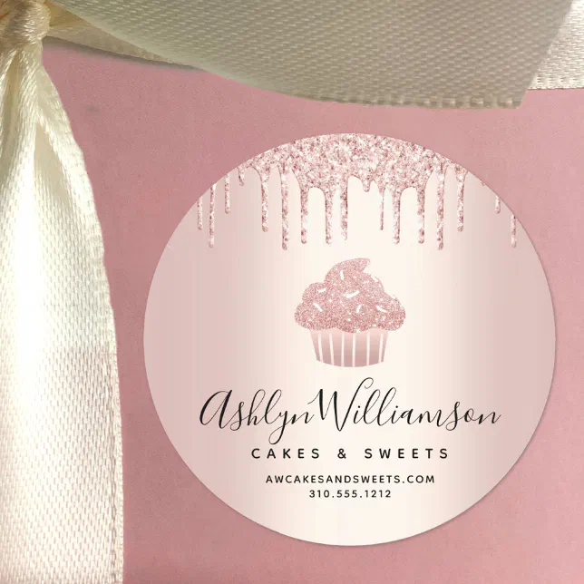 Cupcake Pastry Chef Bakery Rose Gold Glitter Drips Classic Round ...