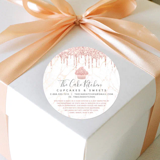 Cupcake Rose Gold Glitter Drip Marble Bakery Legal Classic Round ...