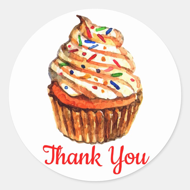 Cupcake ThanK You Red Wedding Party Cupcakes Classic Round Sticker | Zazzle