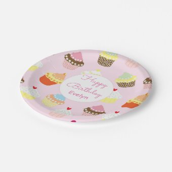 Cupcake Themed Pink Birthday Party Paper Plates | Zazzle