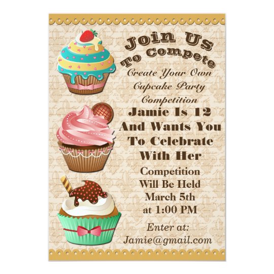 Cupcake Wars Bake Off Birthday Fleur De Lis Invite | Zazzle.com