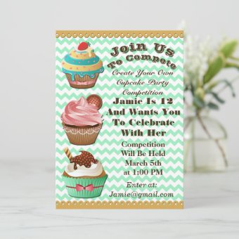 Cupcake Wars Bake Off Birthday Green Invite | Zazzle