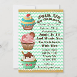 Cupcake Wars Bake Off Birthday Green Invite | Zazzle