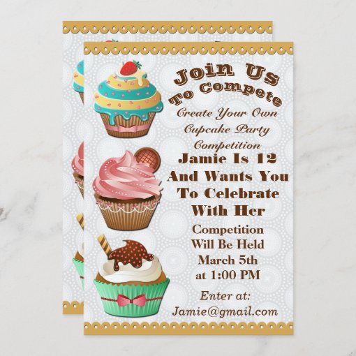 Cupcake Wars Bake Off Birthday Grey Circles Invite | Zazzle