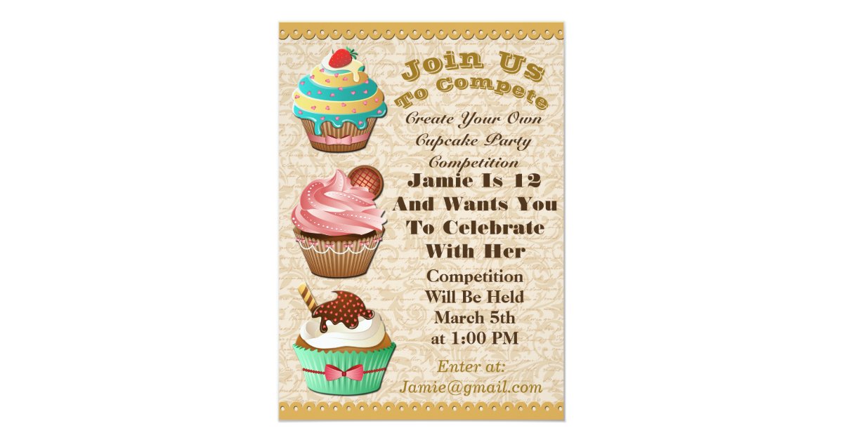 Cupcake Wars Bake Off Birthday Leave Swirl Invite | Zazzle.com