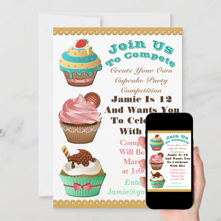 Cupcake Wars Bake Off Birthday Multi Color Invite | Zazzle