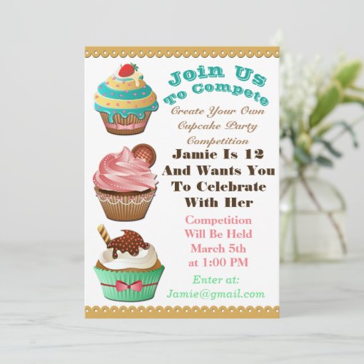 Cupcake Wars Bake Off Birthday Multi Color Invite | Zazzle