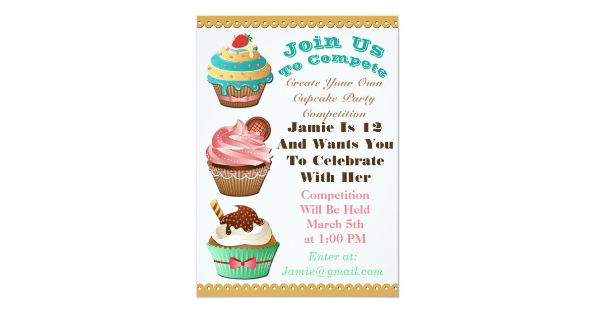 Cupcake Wars Bake Off Birthday Multi Color Invite | Zazzle.com