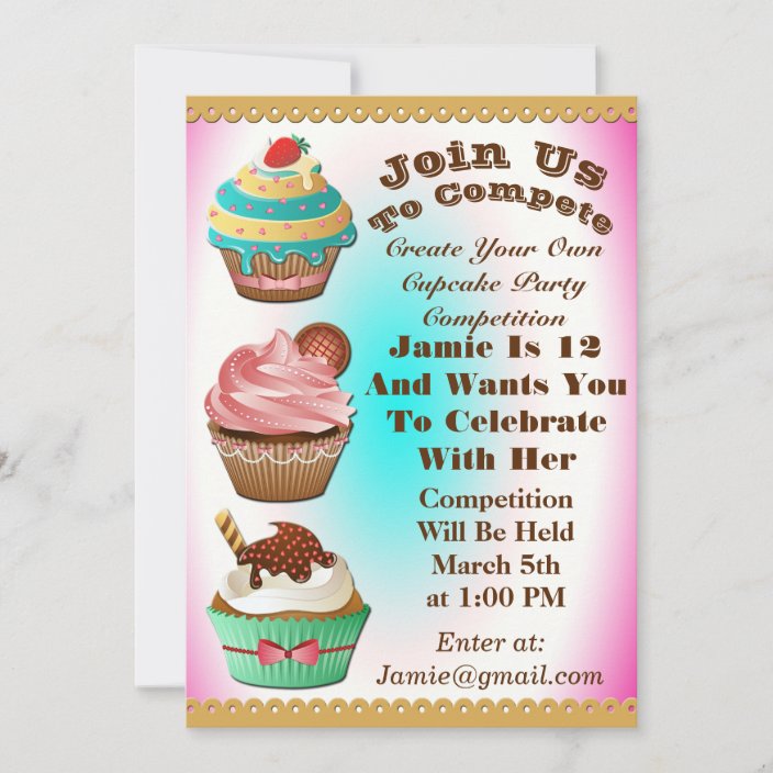 Cupcake Wars Bake Off Birthday Pink Blue Invite | Zazzle.com