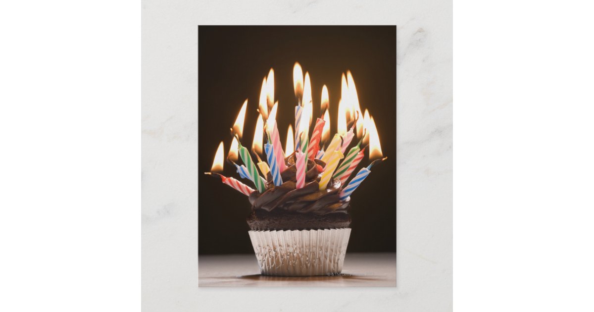 Cupcake with birthday candles postcard | Zazzle
