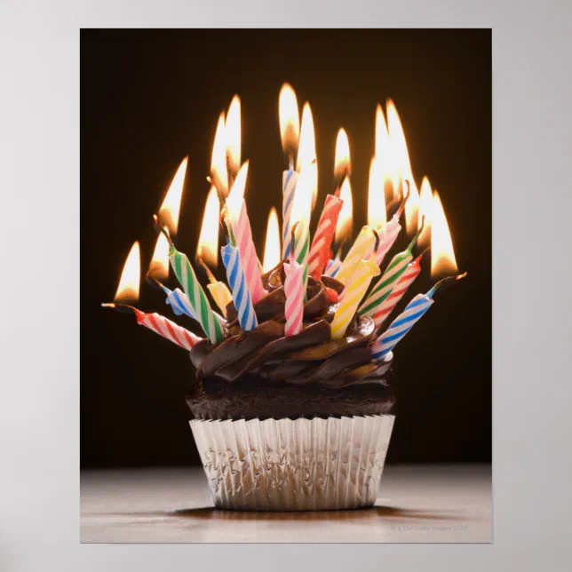 Cupcake with birthday candles poster | Zazzle