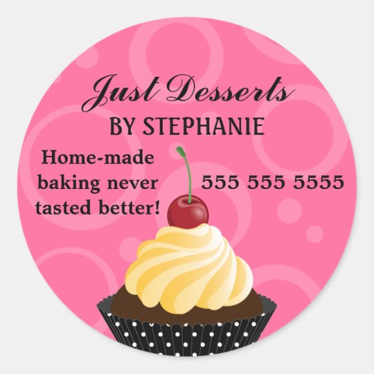 Cupcake Bakery Sticker Linen Brown Pink Roses | Zazzle.com