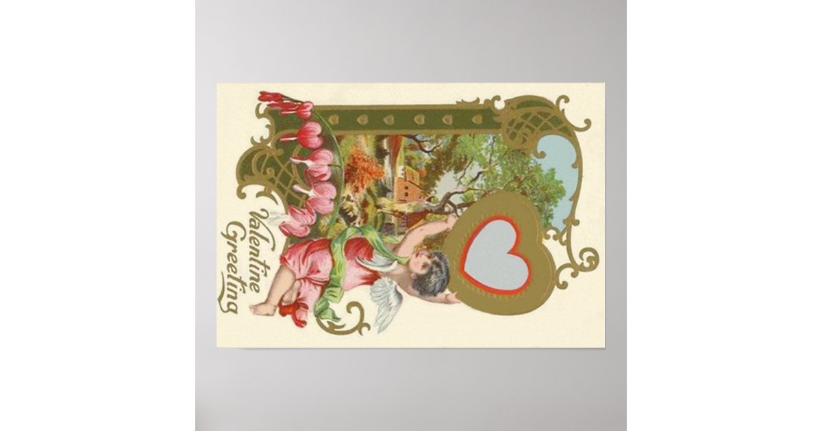 Cupid Cherub Angel Heart Cottage Poster | Zazzle