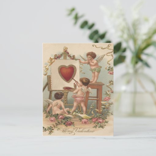 Cupid Heart Painting Roses Rose Postcard | Zazzle