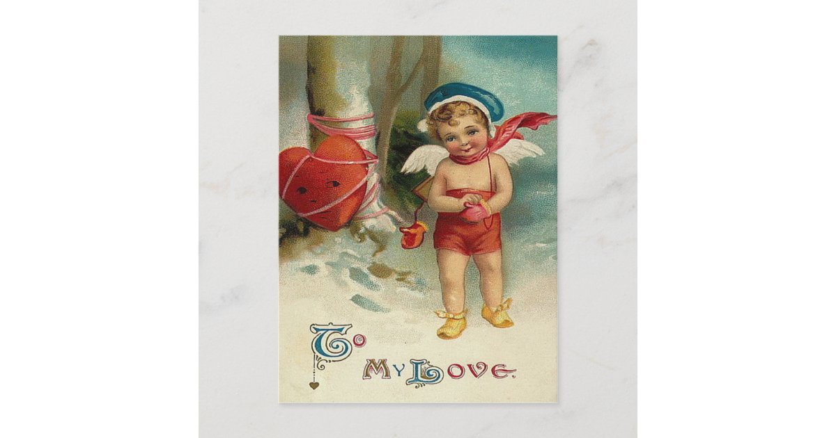 Cupid Heart Tied Up Tree Postcard | Zazzle