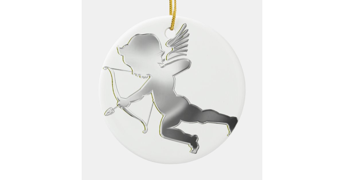 Cupid in silver ceramic ornament | Zazzle