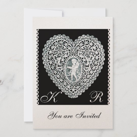 CUPID LACE HEART MONOGRAM gold metallic paper Invitation | Zazzle.com