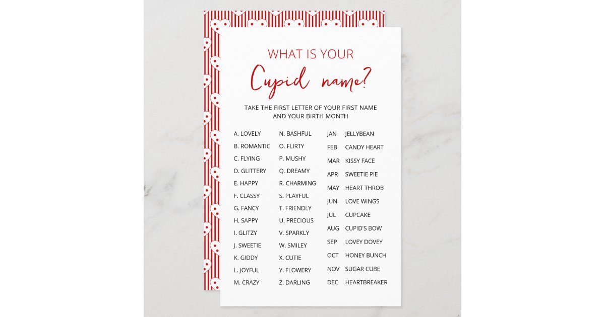 Cupid Name Game Valentine's day Party game | Zazzle