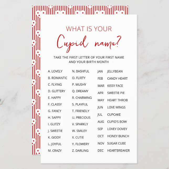 Cupid Name Game Valentine's day Party game | Zazzle