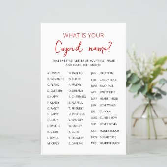 Cupid Name Game Valentine's day Party game | Zazzle