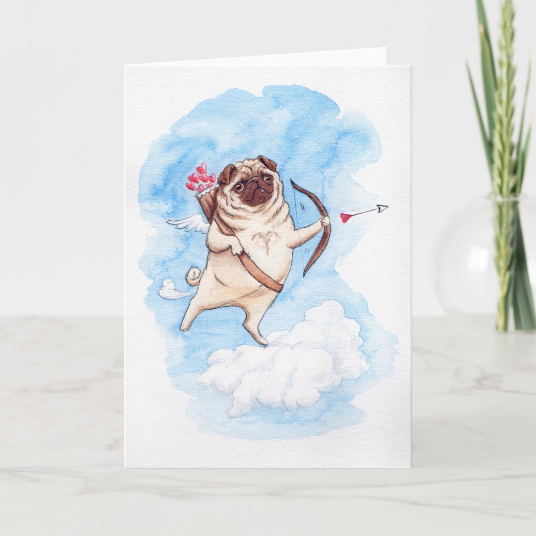 Cupid pug valentine holiday card | Zazzle