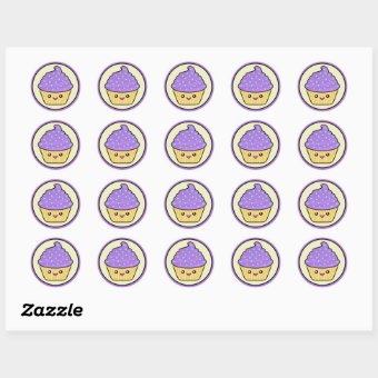 Cuppy Cake Purple Kawaii Classic Round Sticker | Zazzle