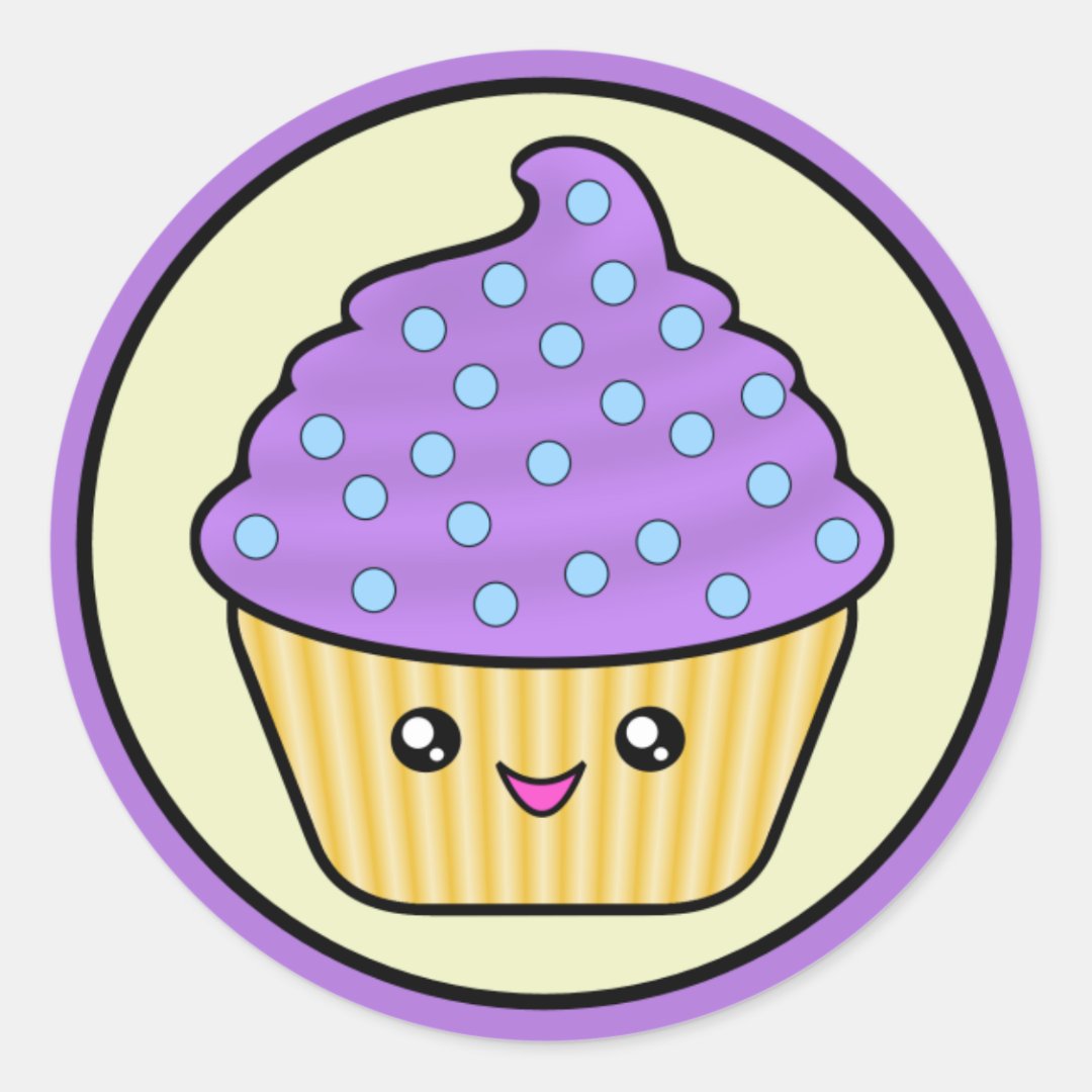 Cuppy Cake Purple Kawaii Classic Round Sticker | Zazzle
